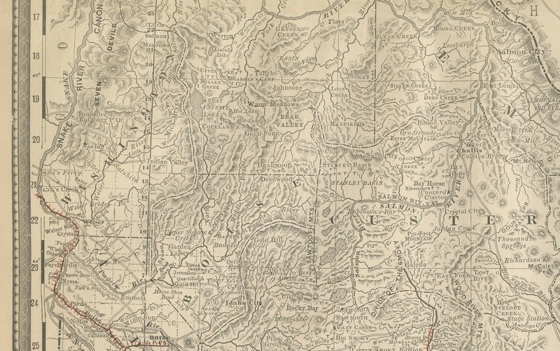 Idaho Map of The Gem States Railroads with Mining Camps and Counties ...