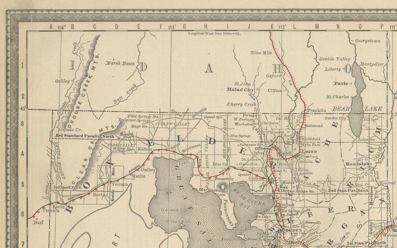 Utah Map with The Beehive States Railroads and Counties and Great Salt ...