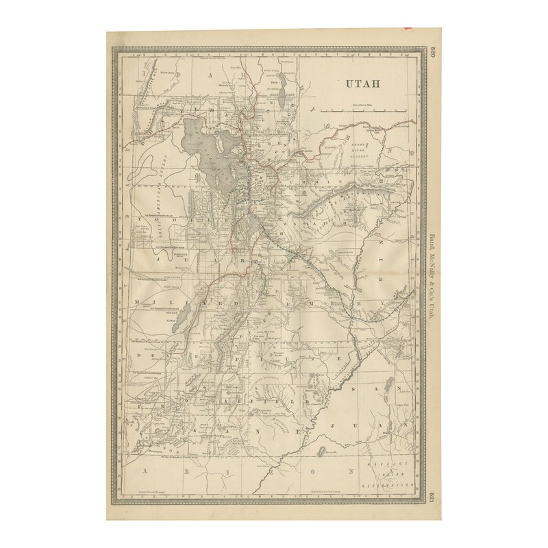 Utah Map with The Beehive States Railroads and Counties and Great Salt ...