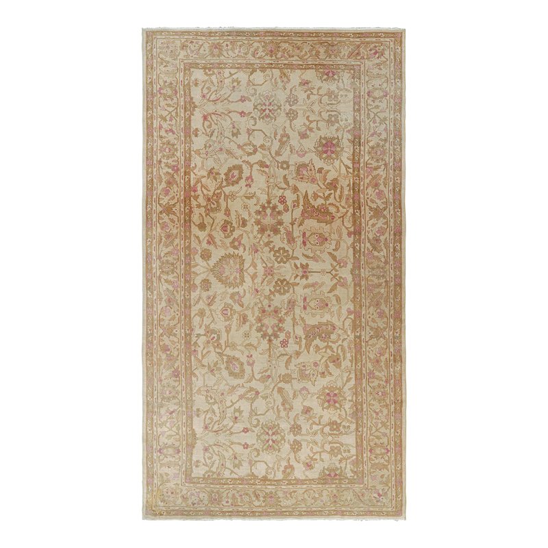 Antique Axminster Style Rug with Cream and Gold Florals for sale at Pamono