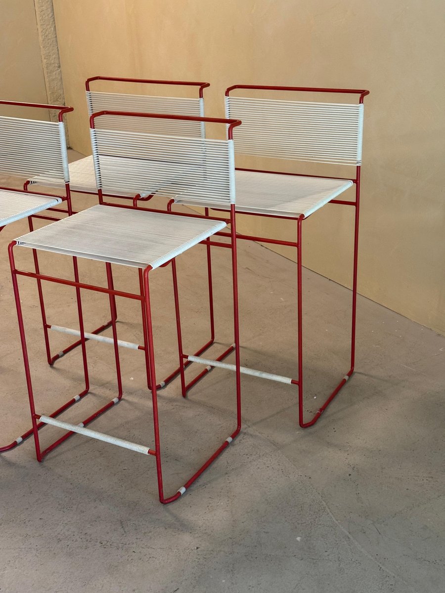 Vintage Red Bar Stools by Giandomenico Belotti for Fly Line, 1970s, Set ...