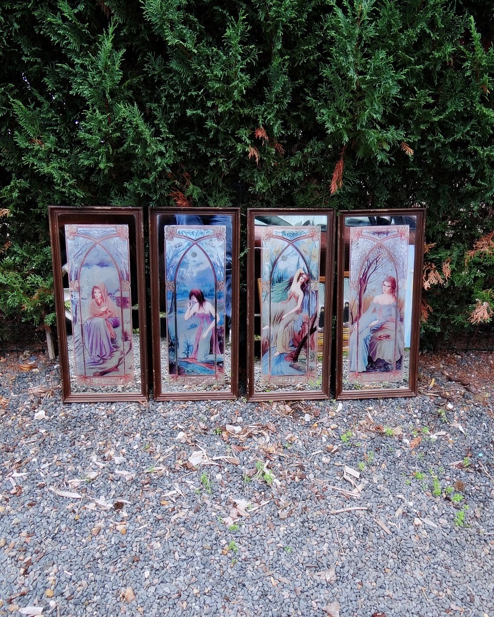 Four Seasons Silkscreen Mirrors, 1970, Set of 4 for sale at Pamono