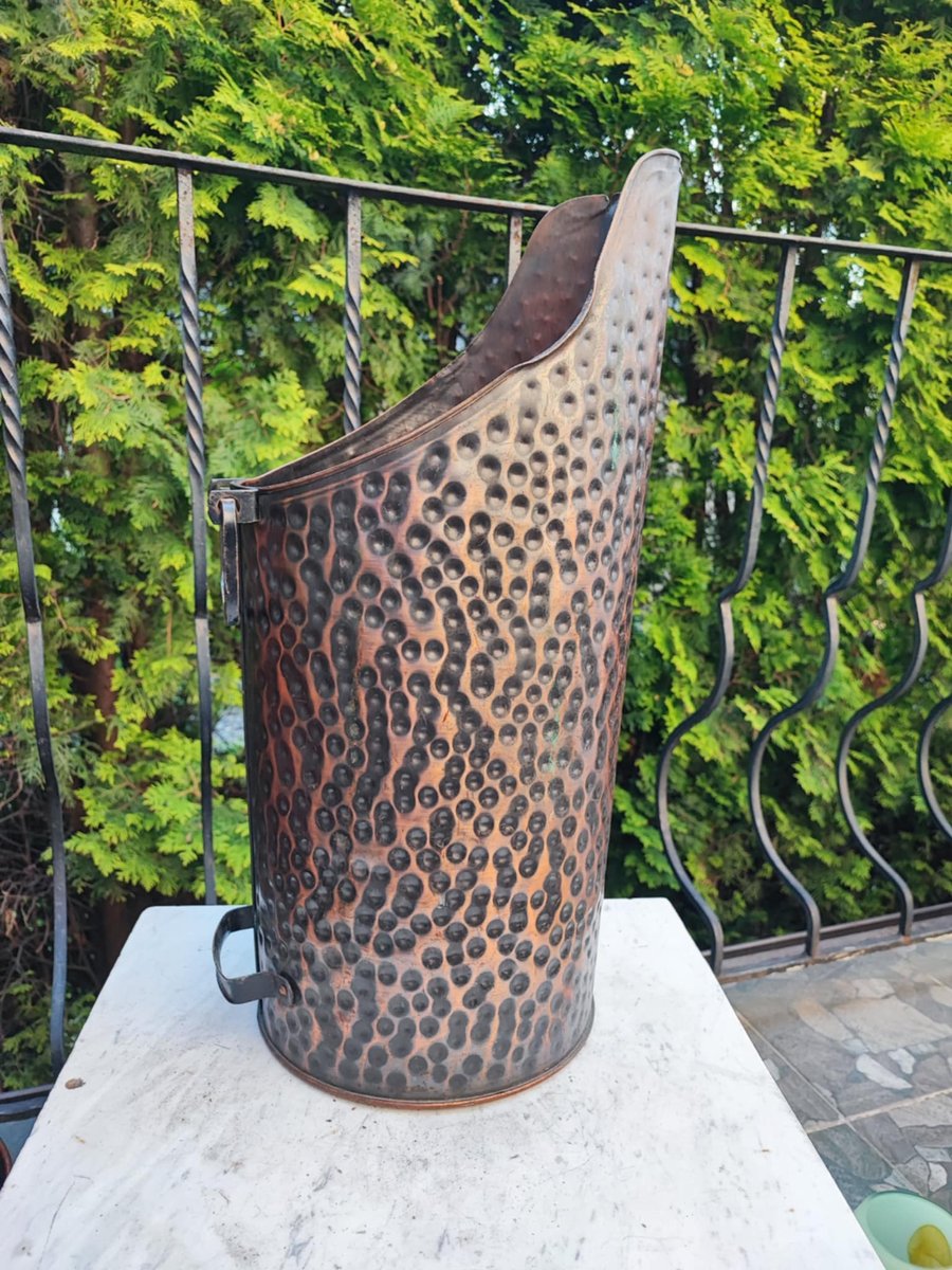 Art Deco Wood Burning Copper Coal Can, 1940s for sale at Pamono