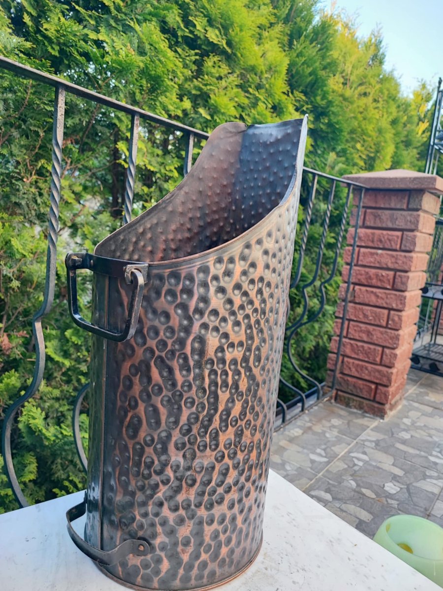 Art Deco Wood Burning Copper Coal Can, 1940s for sale at Pamono