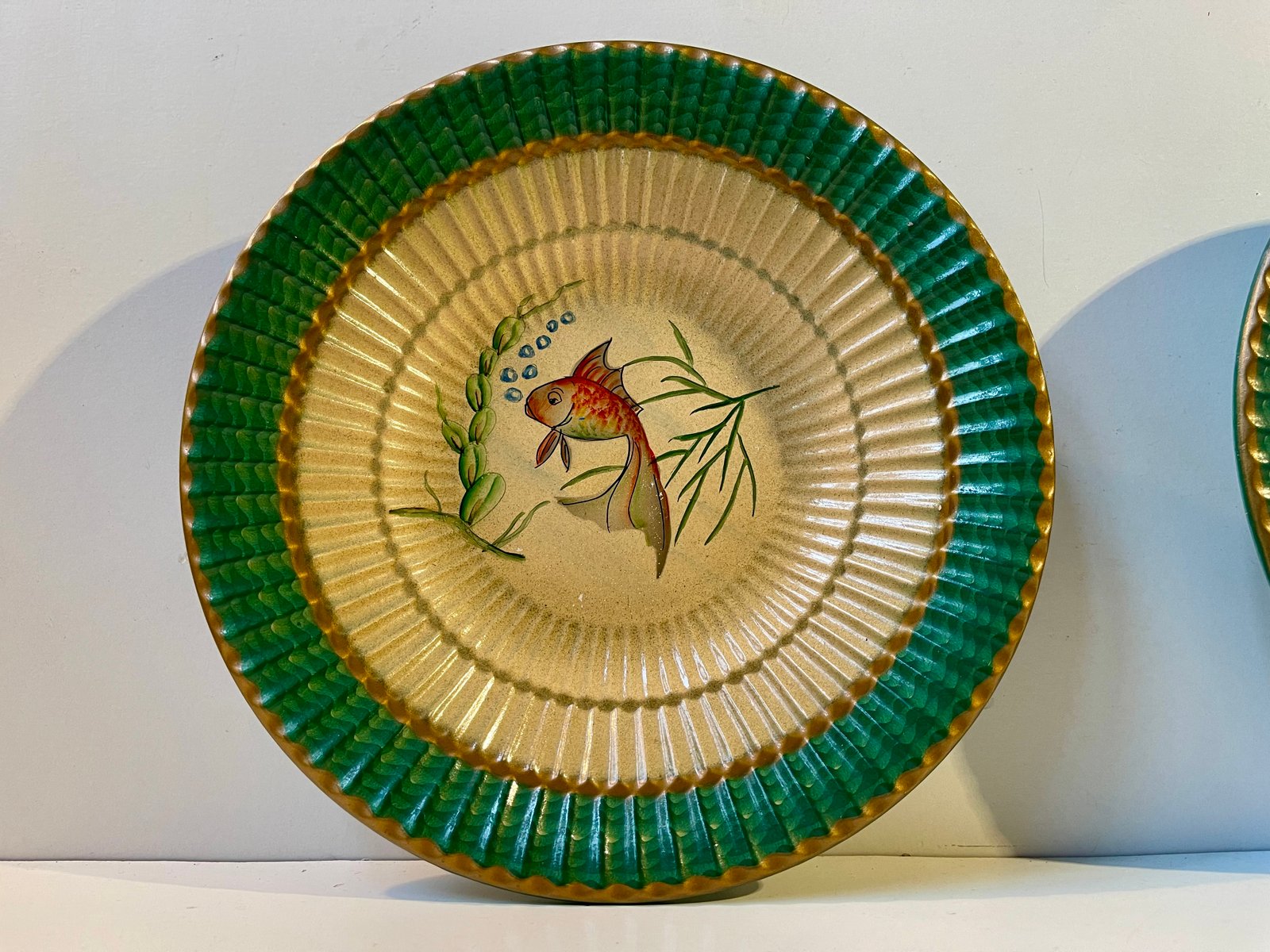 Italian Hand-Painted Majolica Dishes with Goldfish, 1950s, Set of 2 for ...