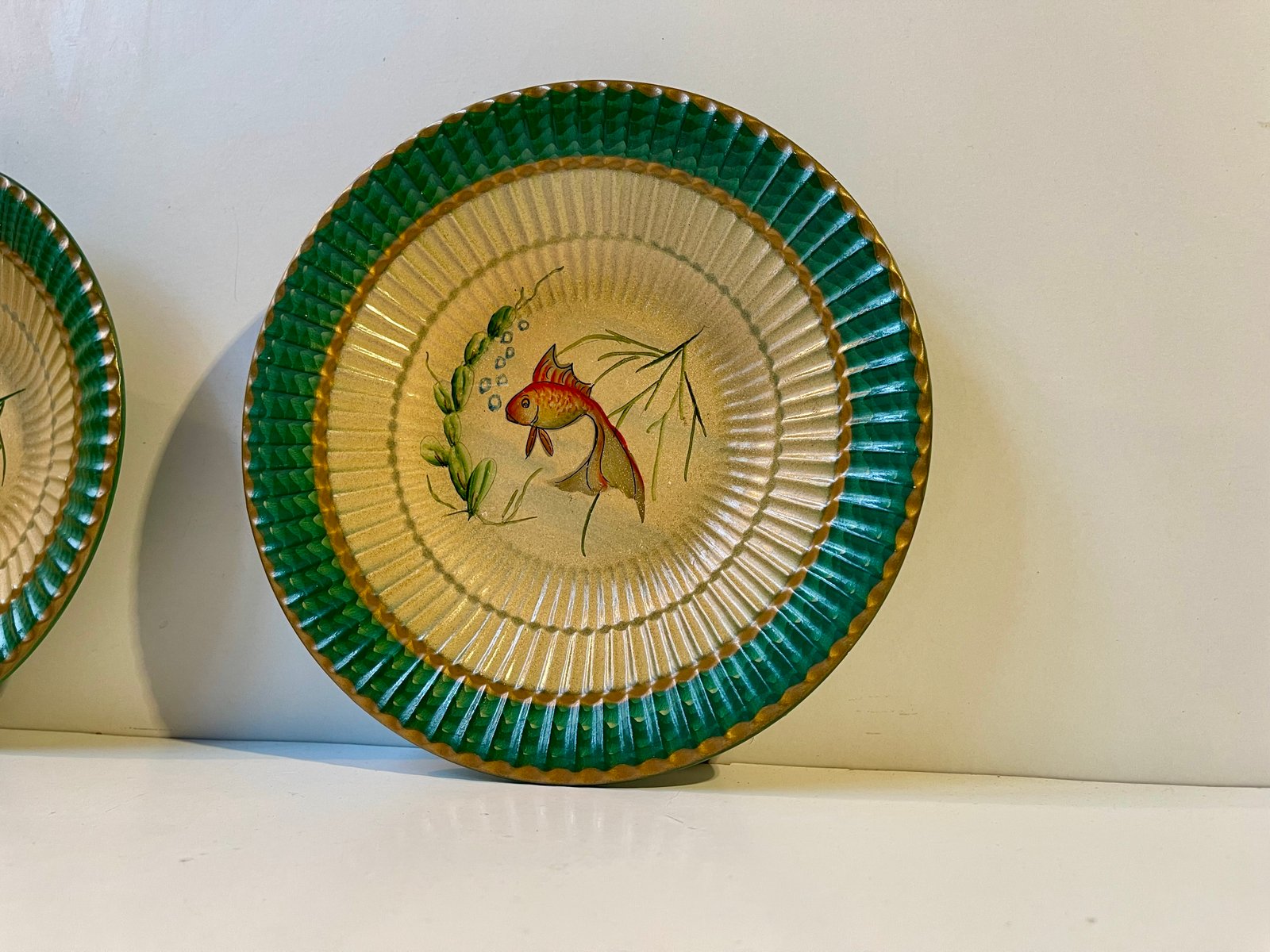 Italian Hand-Painted Majolica Dishes with Goldfish, 1950s, Set of 2 for ...
