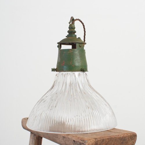 Antique Glass Pendant Light from Holophane, 1950s for sale at Pamono