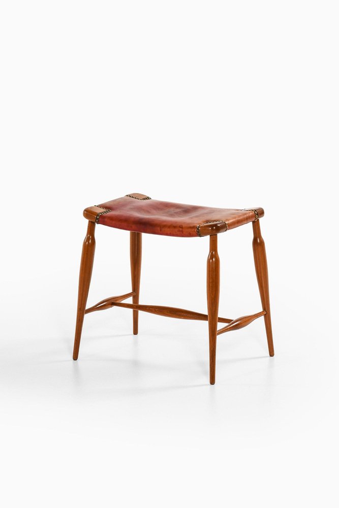 Stool in Mahogany and Original Leather attributed to Josef Frank, 1950s ...