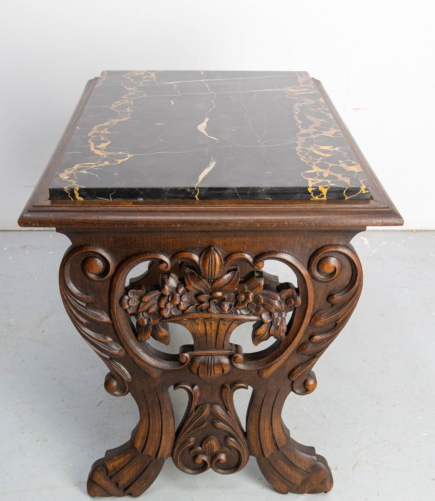 Classical French Marble Top and Oak Coffee Table, 1920 for sale at Pamono