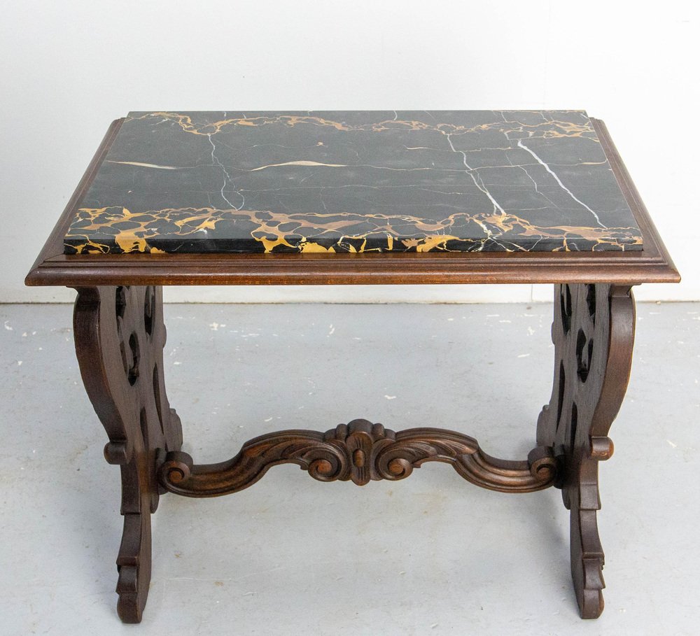 Classical French Marble Top and Oak Coffee Table, 1920 for sale at Pamono