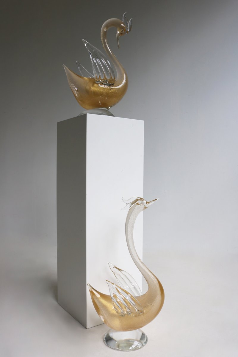 Mid-Century Italian Murano Glass Swan Sculptures with Gold Leaf by ...