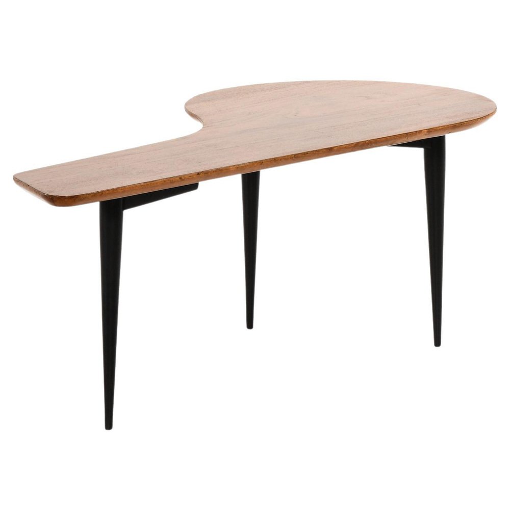 Coffee Table in Black Lacquered Wood and Teak, 1950s for sale at Pamono