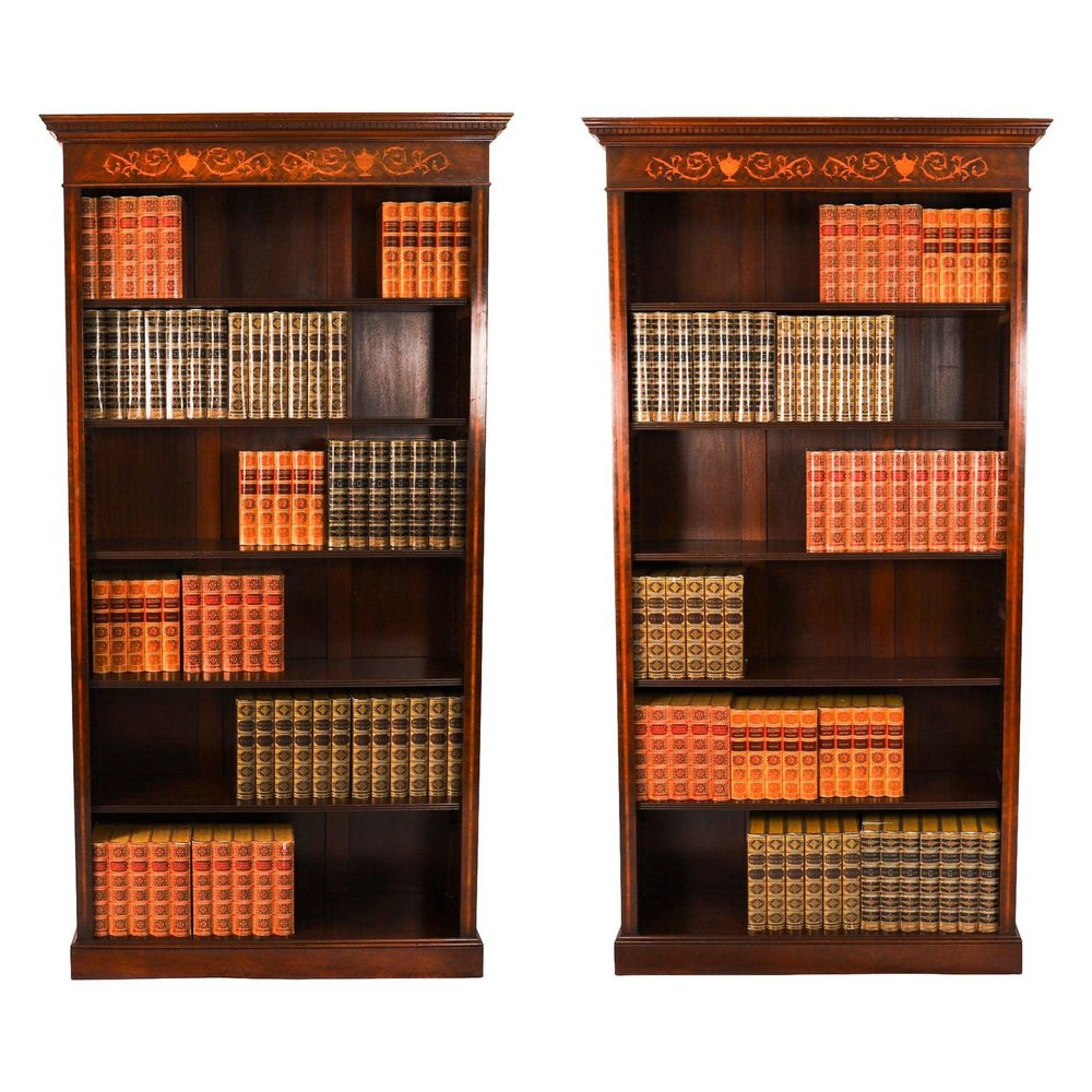 Vintage Sheraton Revival Burr Walnut Open Bookcases, Set of 2 for sale ...