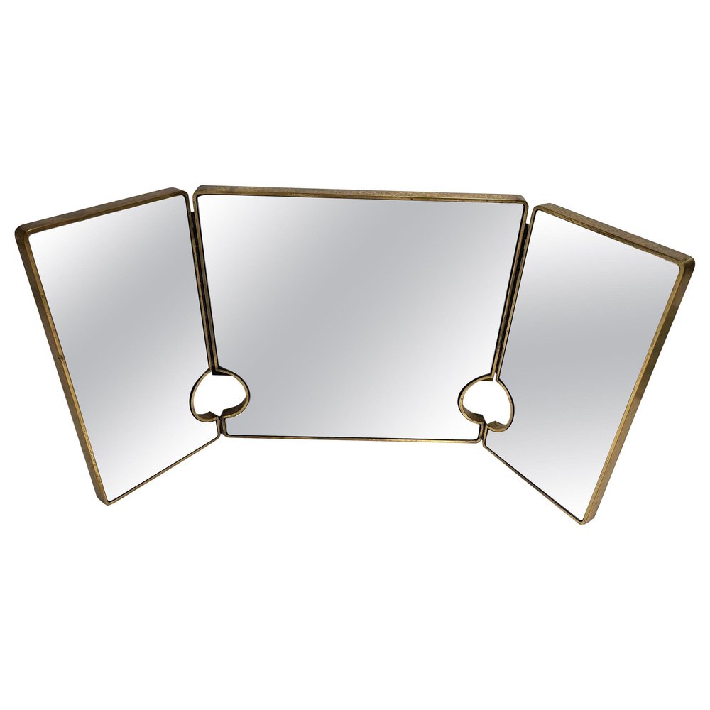 Large Mid-Century Modern Italian Brass Triple Mirror, 1950s for sale at ...