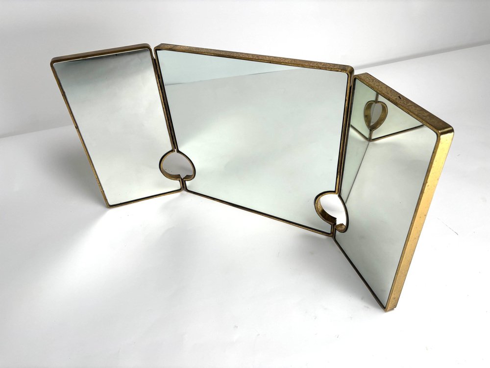 Large Mid-Century Modern Italian Brass Triple Mirror, 1950s for sale at ...