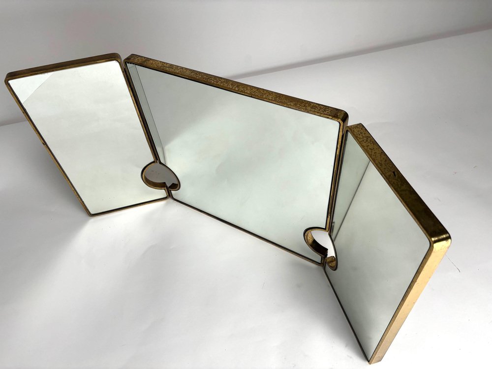 Large Mid-Century Modern Italian Brass Triple Mirror, 1950s for sale at ...