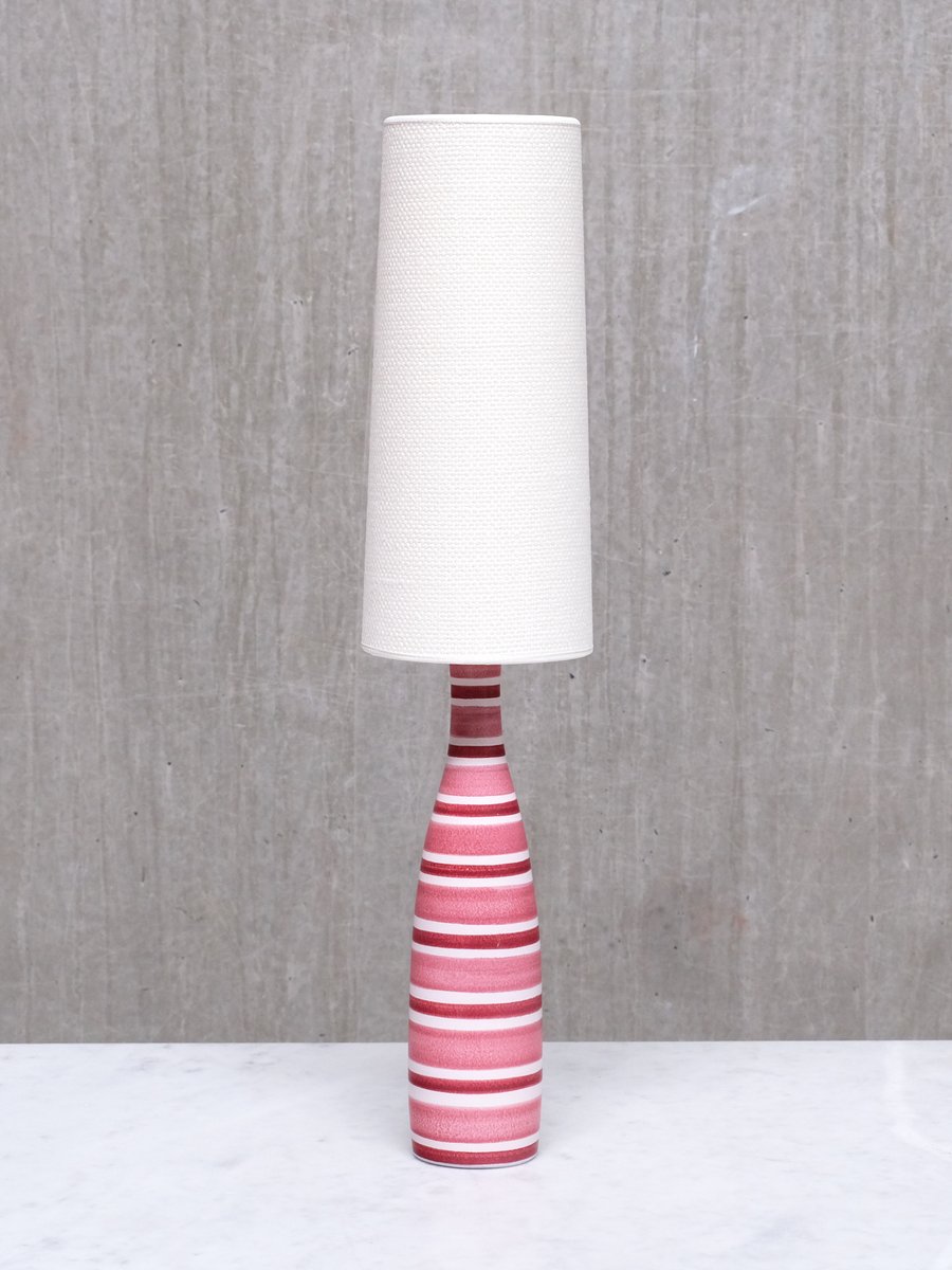 Pink and Red Striped Faience Table Lamp by Stig Lindberg for ...