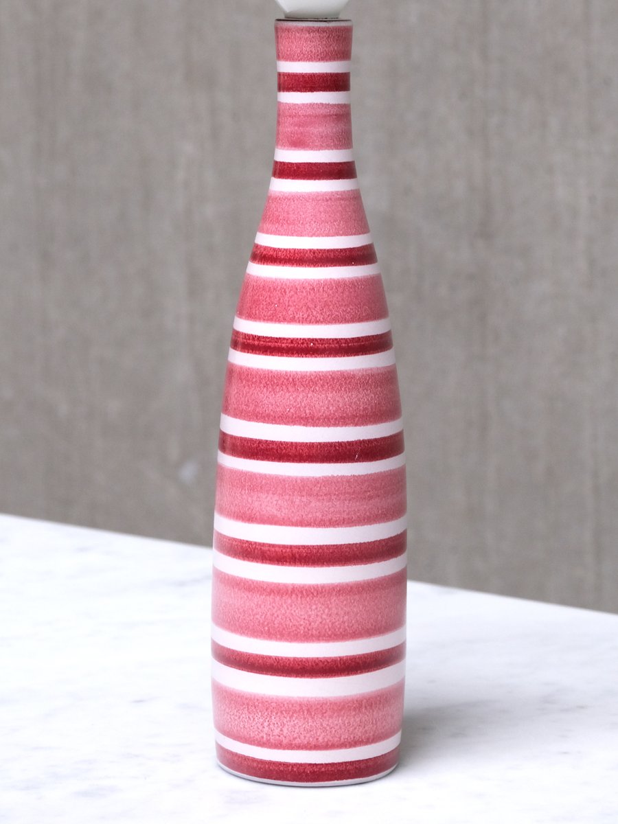 Pink and Red Striped Faience Table Lamp by Stig Lindberg for ...
