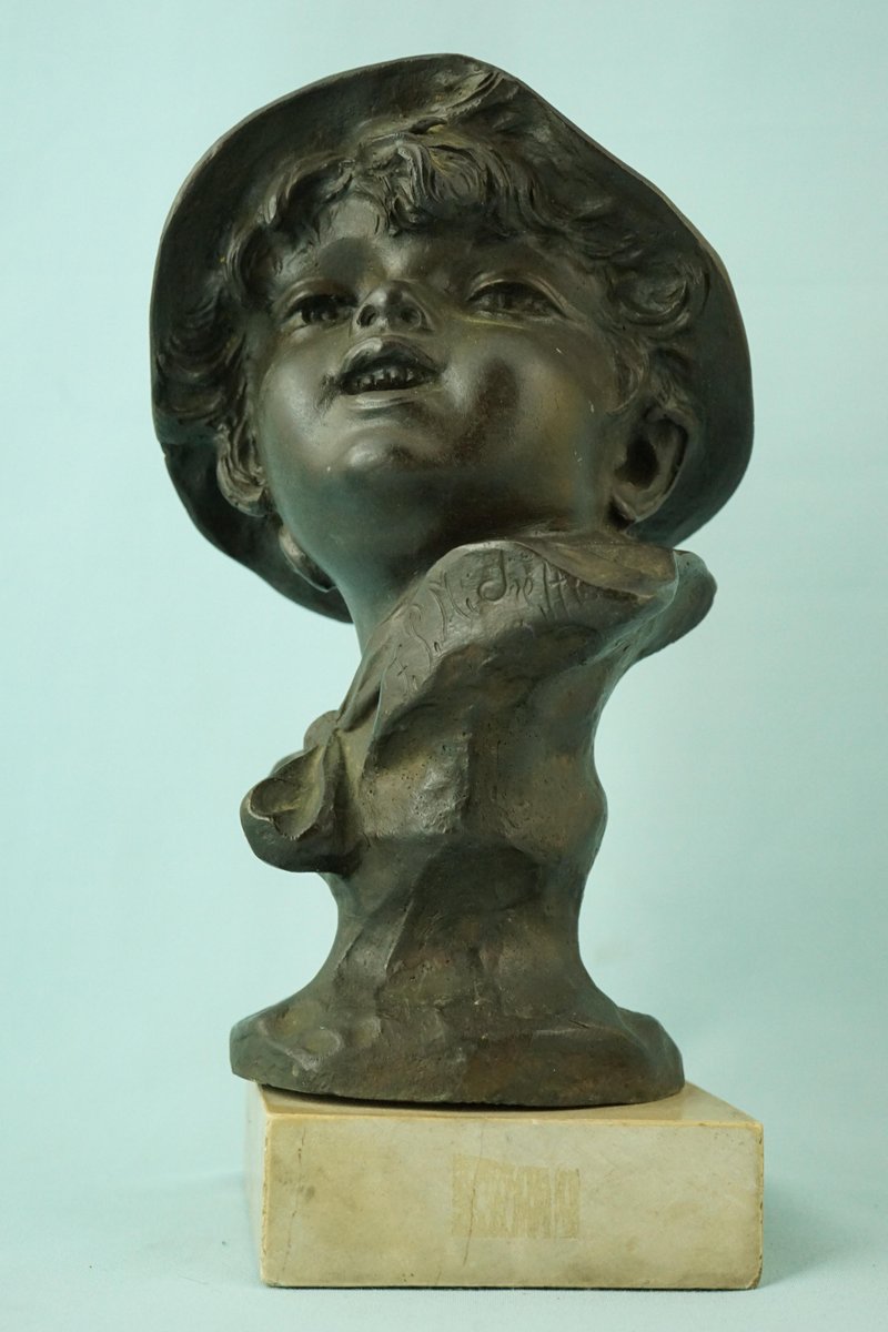 19th Century Bronze Bust Sculpture of a Peasant Child on a Marble Base ...