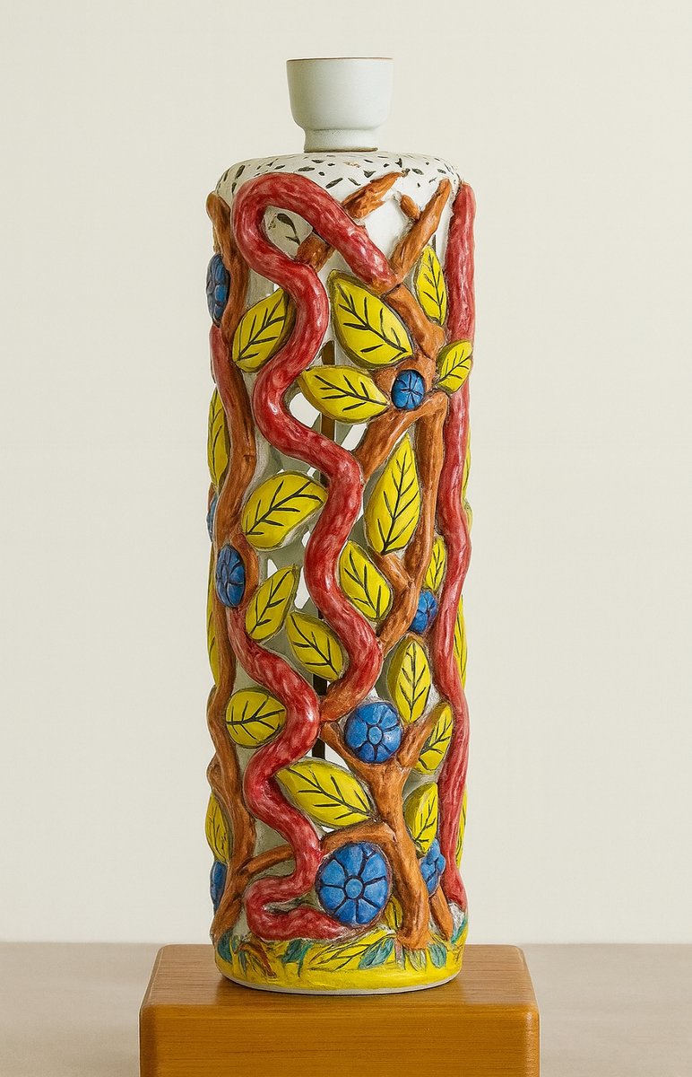 Mid-Century Modern Ceramic Lamp Base with Eden-Inspired Relief Motifs ...