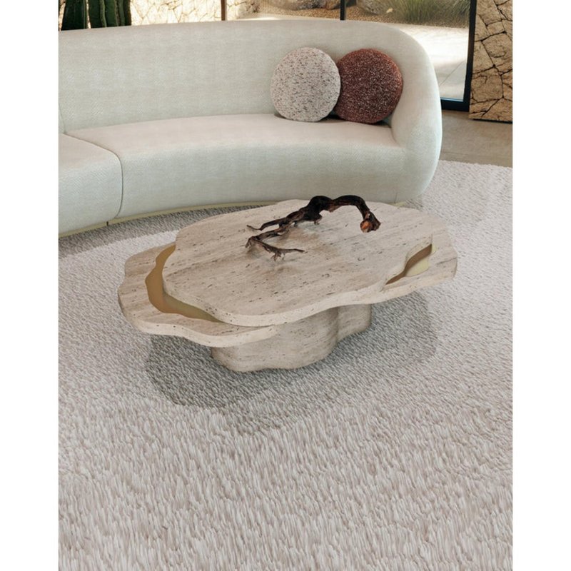 Arizona Coffee Table in Travertine Stone and Brushed Brass by ...
