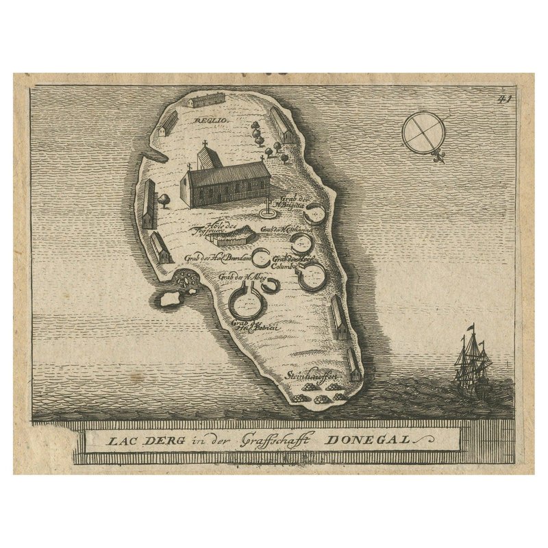 Lough Derg, Donegal Antique Irish Pilgrimage Map Engraving, 1700 for ...