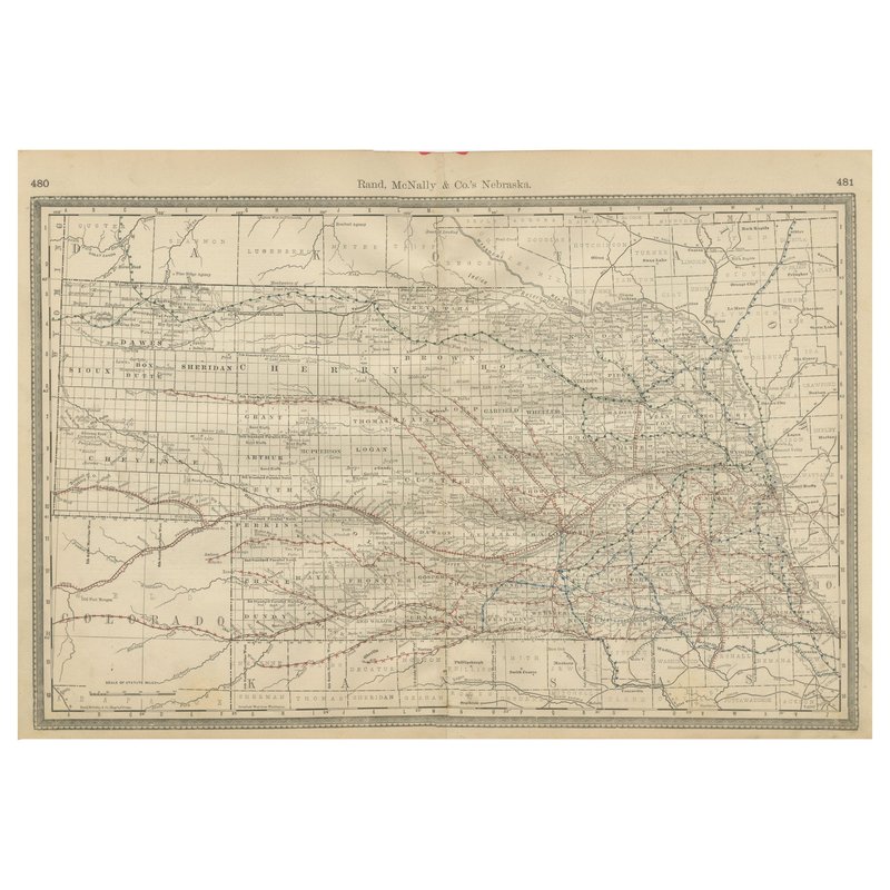 Nebraska Railroad Map, 1888 for sale at Pamono