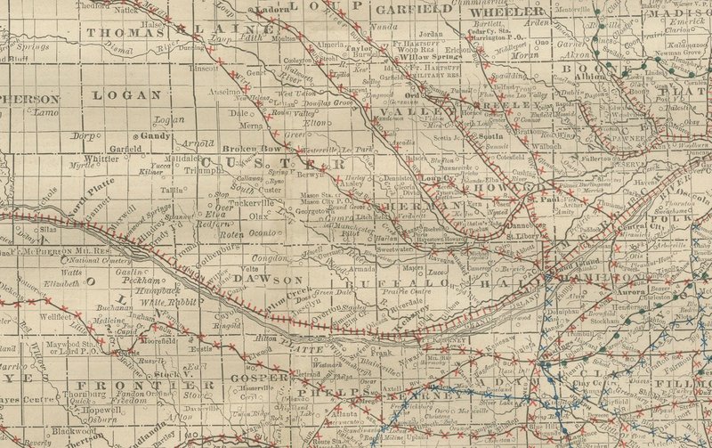 Nebraska Railroad Map, 1888 for sale at Pamono