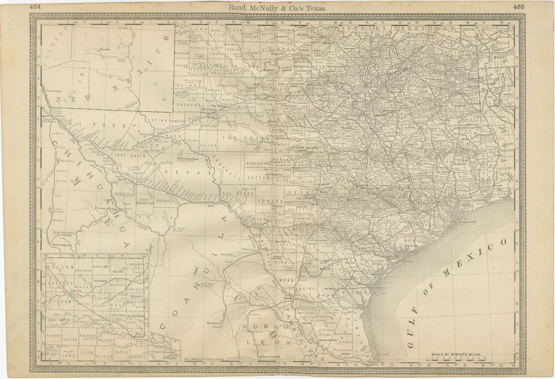 Antique Map of Texas Railroads, Counties and Frontier Settlements, 1888 ...