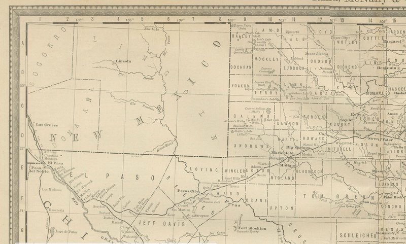 Antique Map of Texas Railroads, Counties and Frontier Settlements, 1888 ...