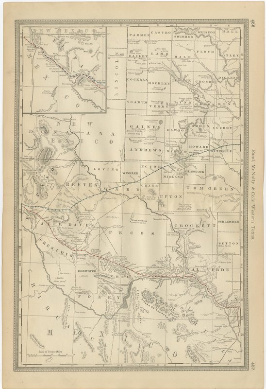 Antique Map Western Texas Railroads, Counties & Frontier Towns, 1888 ...