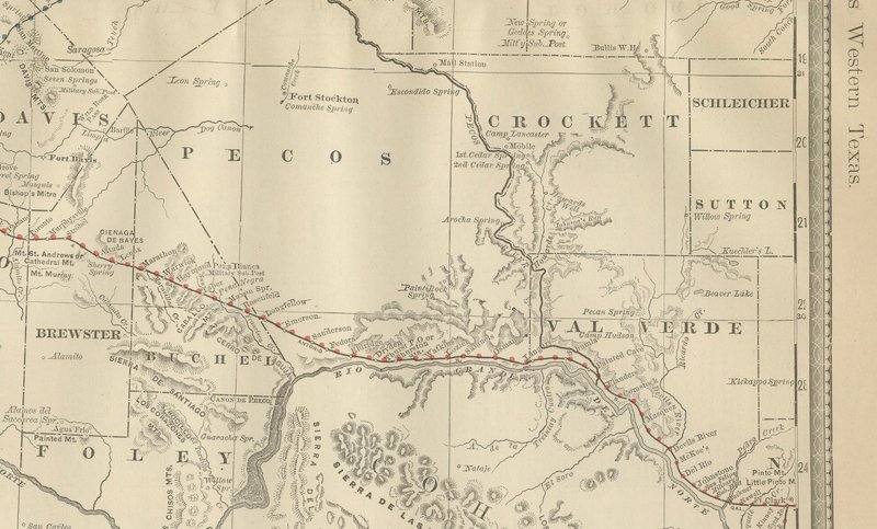 Antique Map Western Texas Railroads, Counties & Frontier Towns, 1888 ...