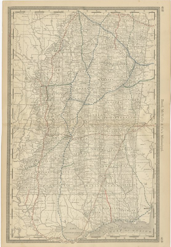Antique Map of Mississippi The Magnolia State with Railroads and ...