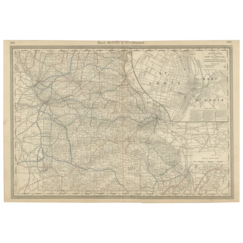 Antique Map of Missouri The Show-Me State with St. Louis Inset, 1888 ...