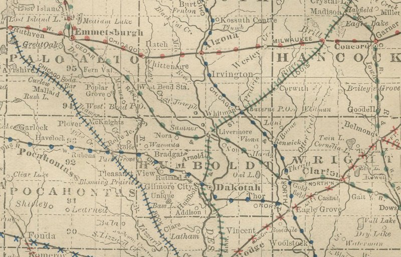 Antique Map of Iowa The Hawkeye State with Railroads & Townships, 1888 ...