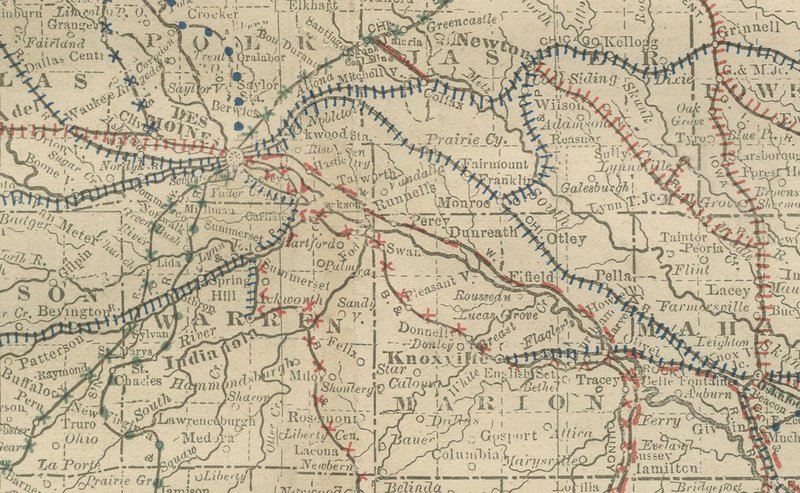 Antique Map of Iowa The Hawkeye State with Railroads & Townships, 1888 ...