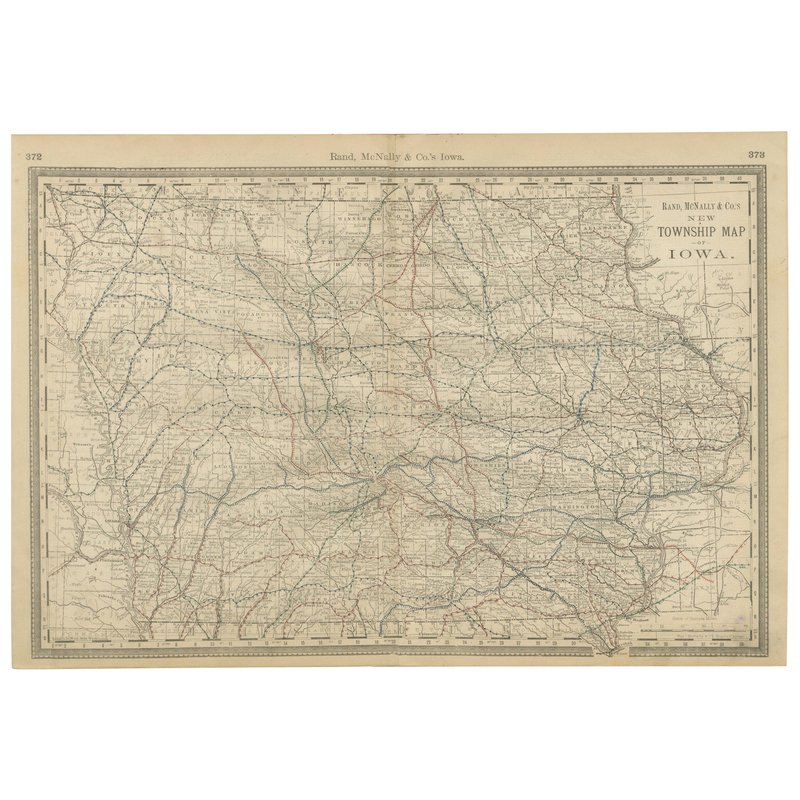 Antique Map of Iowa The Hawkeye State with Railroads & Townships, 1888 ...