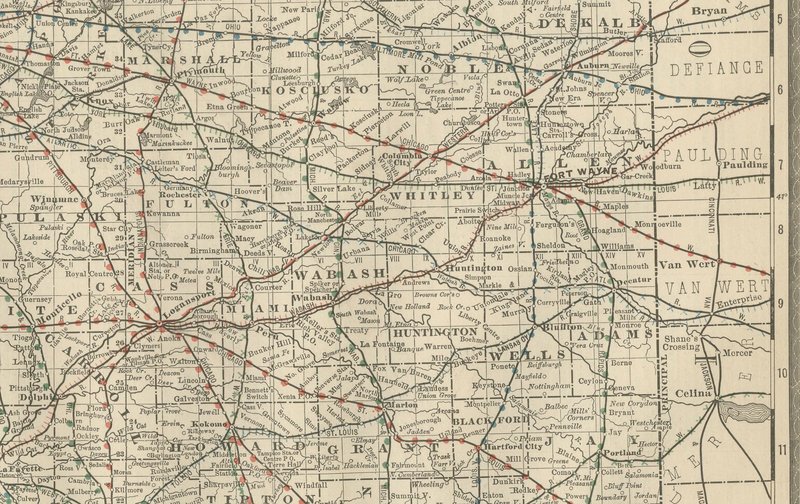 Antique Map of Indiana The Hoosier State with Railroads and Counties ...