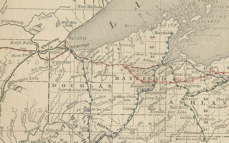 Antique Map of Wisconsin The Badger State with Railroads and Counties ...