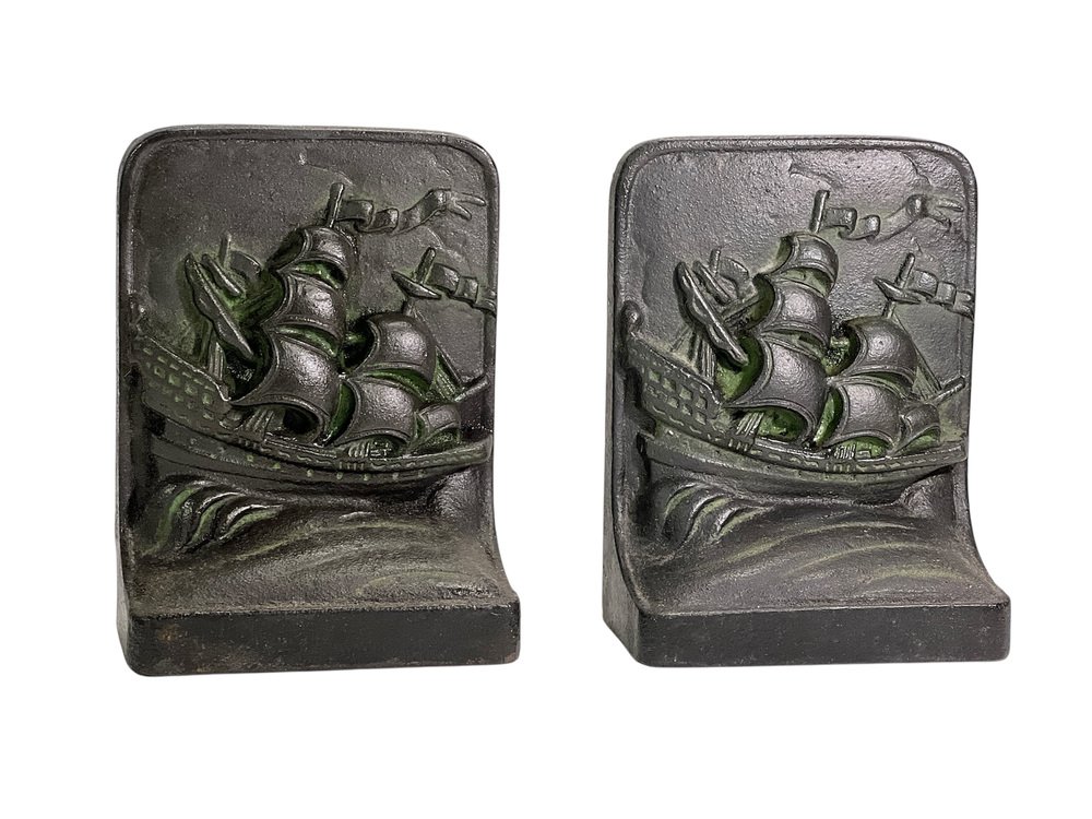 Art Deco Cast Iron Bookends with Nautical Ship Motif, 1930s, Set of 2 ...