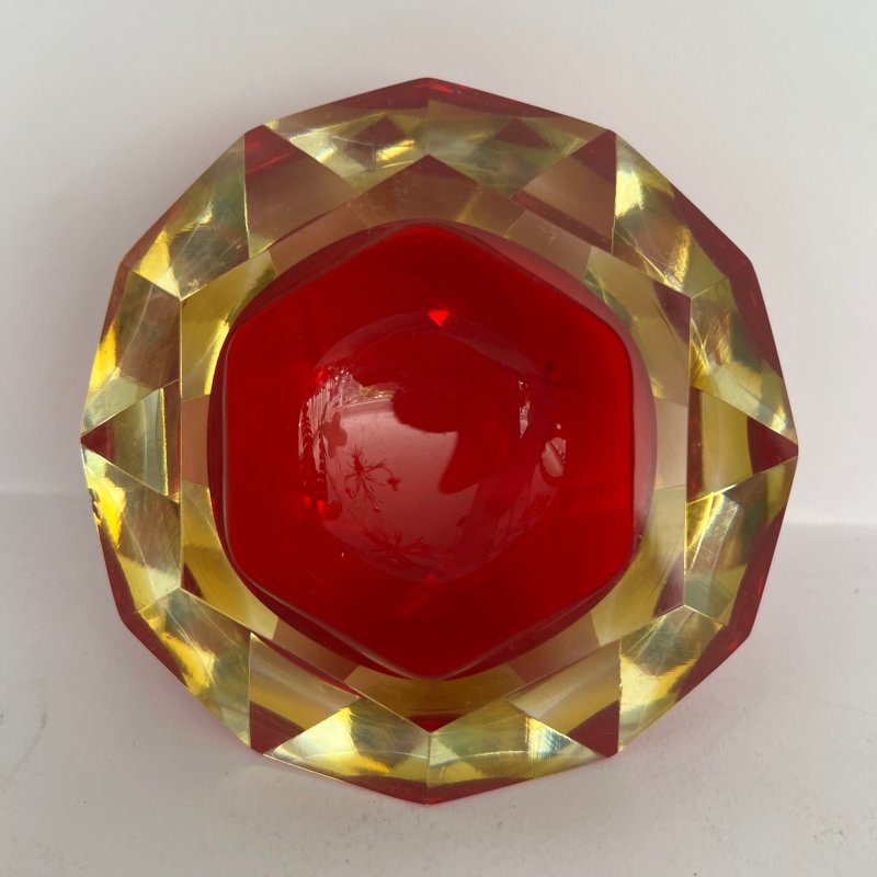 Mid-Century Modern Red, Amber, and Clear Faceted Sommerso Murano Glass ...