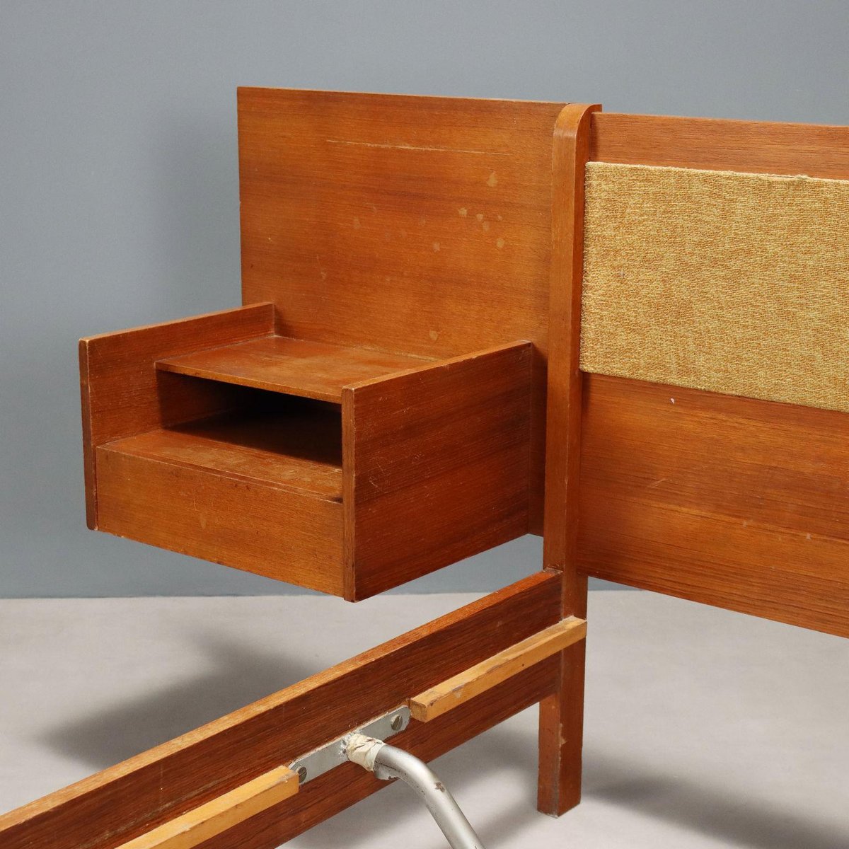 Vintage Bed with Bedside Table in Teak Veneer and Fabric, 1960s for ...