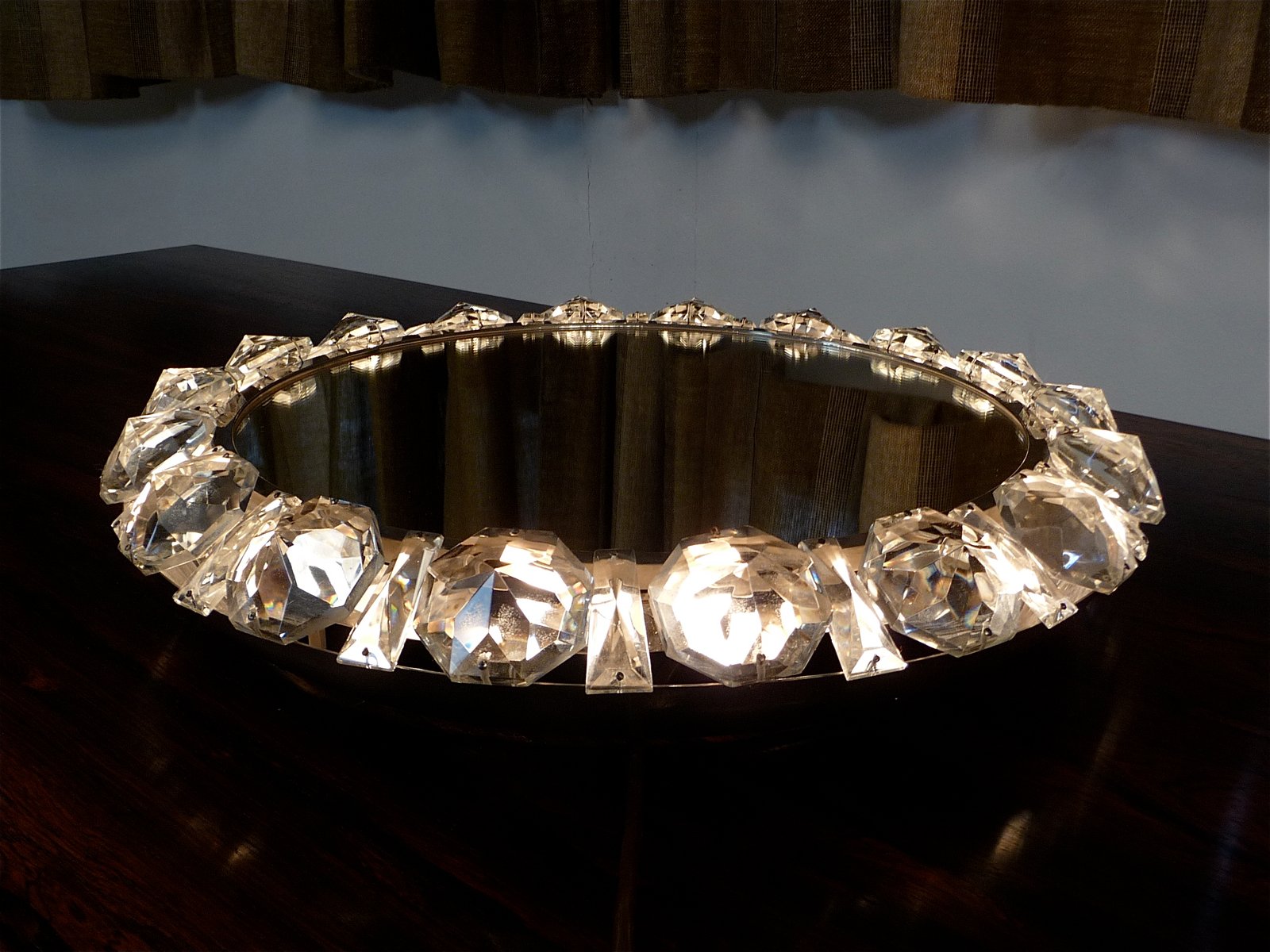 Illuminated Round Crystal Mirror from Palwa, 1950s for sale at Pamono