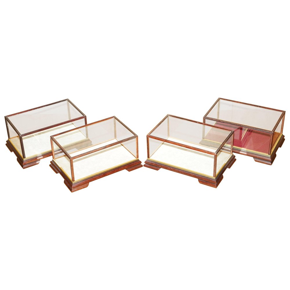 Vintage Hardwood and Glass Table Top Display Cases for Trinkets, Set of ...