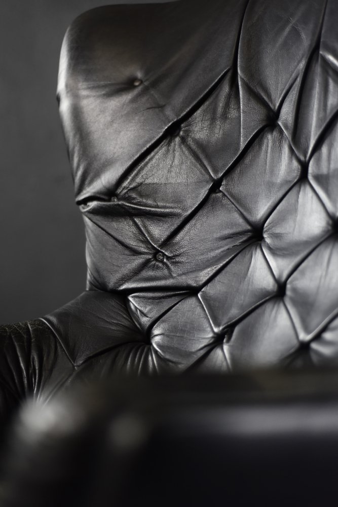 Mid-Century Modern Danish Black Quilted Leather Wing Chair, 1960s for ...