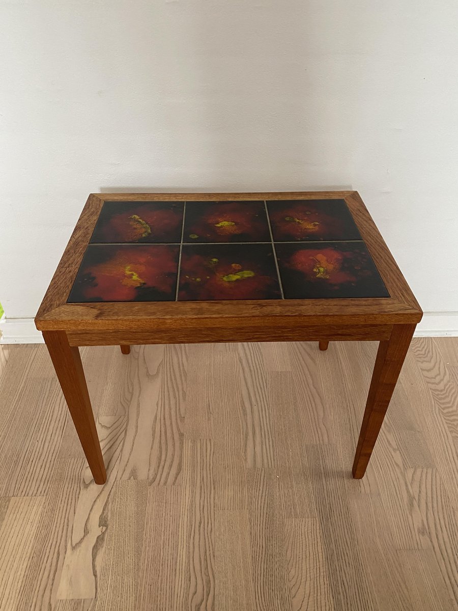 Side Table in Teak with Red Tiles, 1950s for sale at Pamono