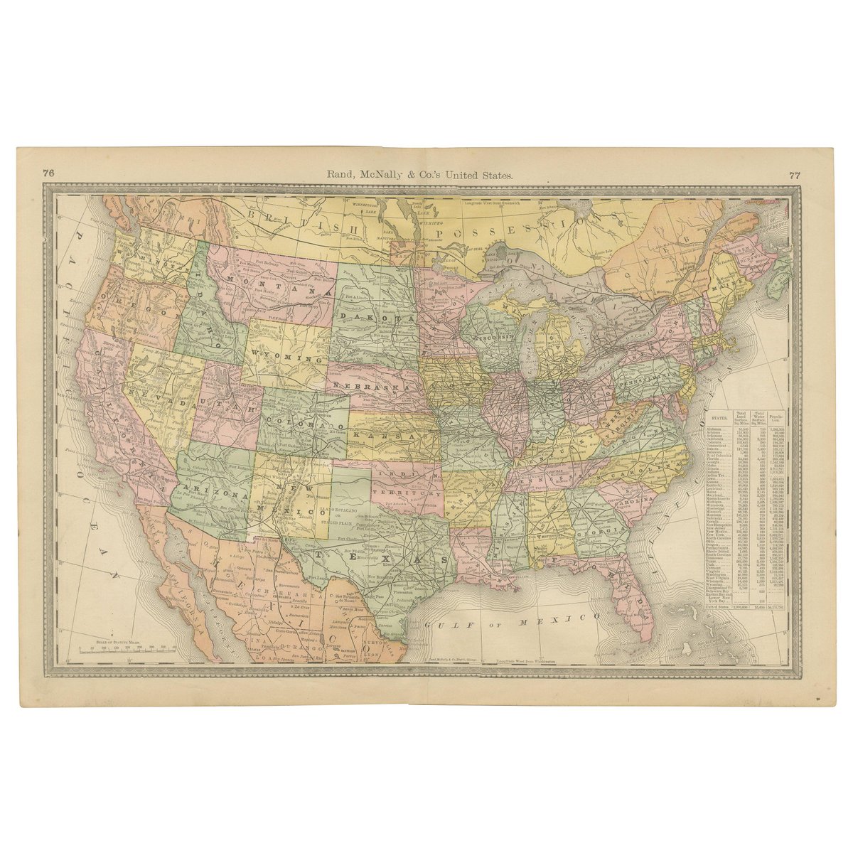 Antique Map of United States, 1888 for sale at Pamono
