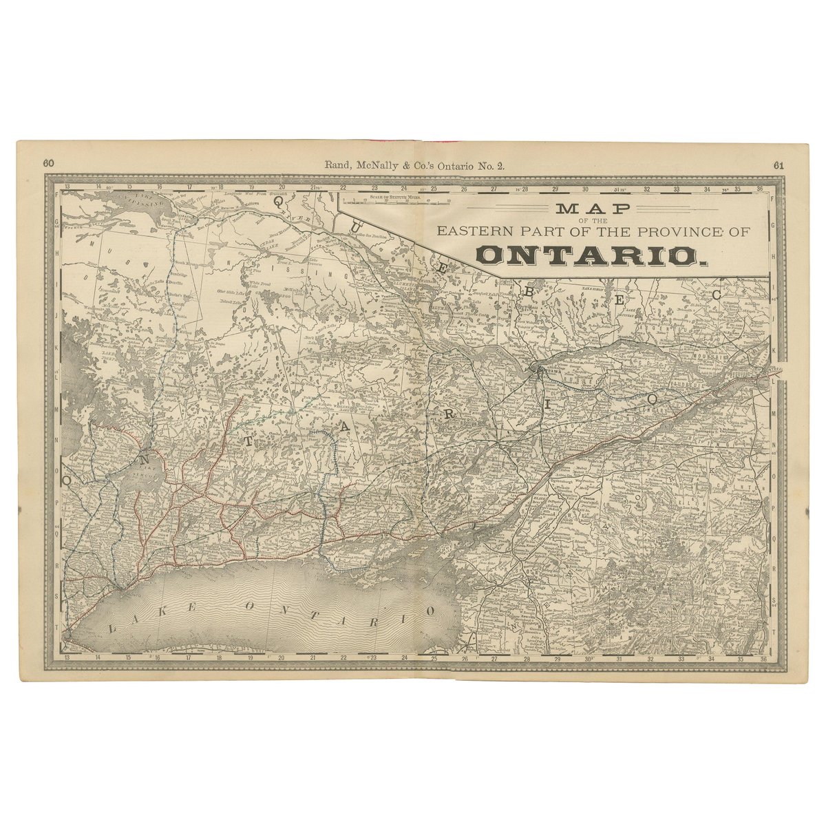 Antique Map of Eastern Ontario The Heartland Province with Railroads ...