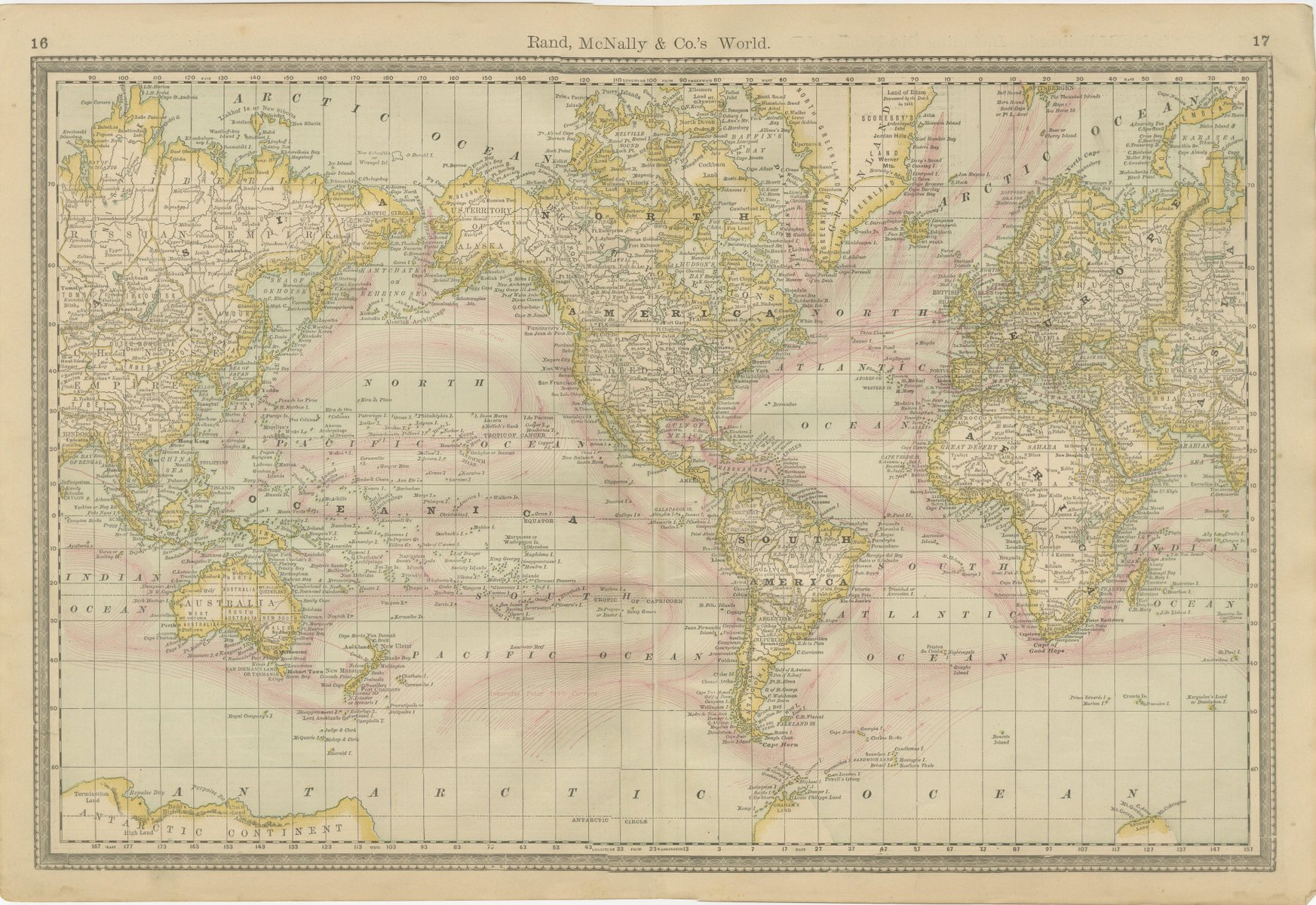 Antique World Map by Rand McNally, 1888 for sale at Pamono