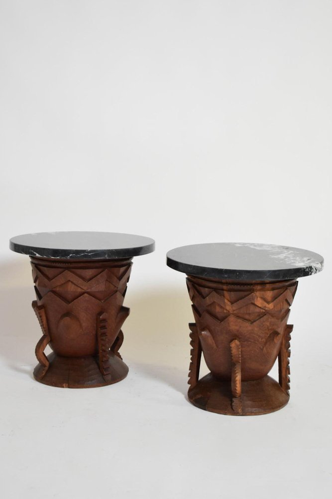 Large African Carved Wooden Side Tables, 1960s, Set of 2 for sale at Pamono